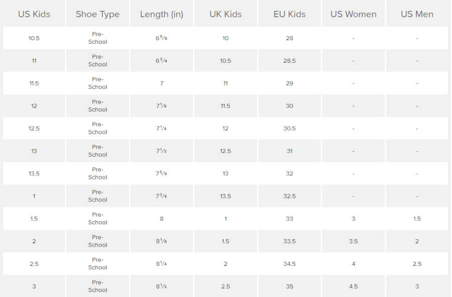 Shoe Size Chart Best Shoe Size Guide 50 OFF